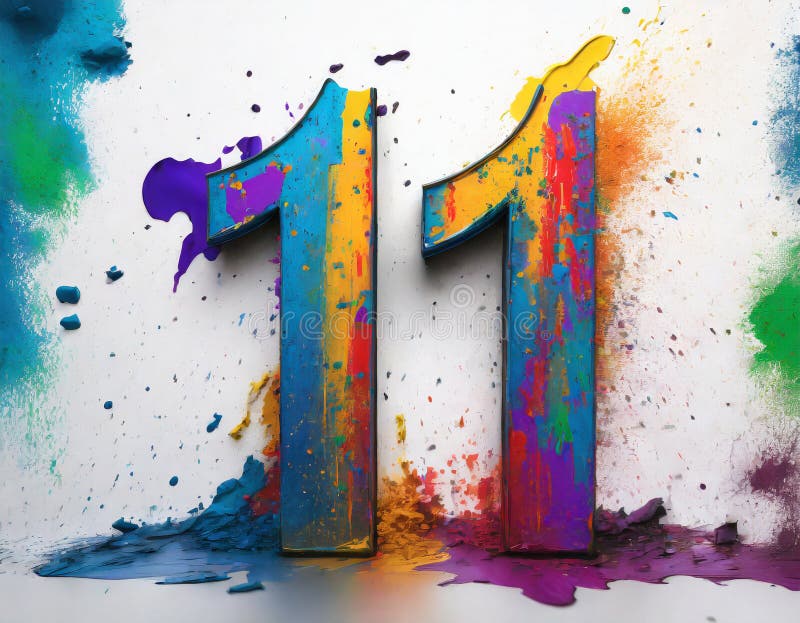 11 in Paint, Splattered on a White Background, in the Style of Colorful ...
