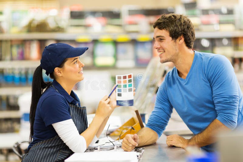 Paint Store Assistant Helping Customer Stock Image - Image of consumer ...