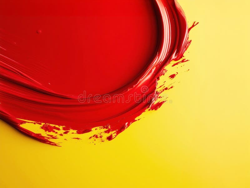 Paint Stroke. a Brush Stroke of Thick Red Paint on a Yellow Background ...