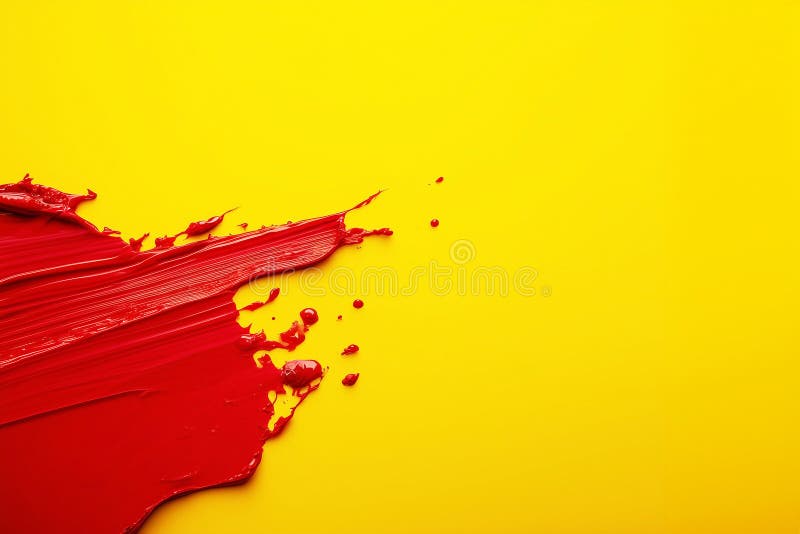Paint Stroke. a Brush Stroke of Thick Red Paint on a Yellow Background ...