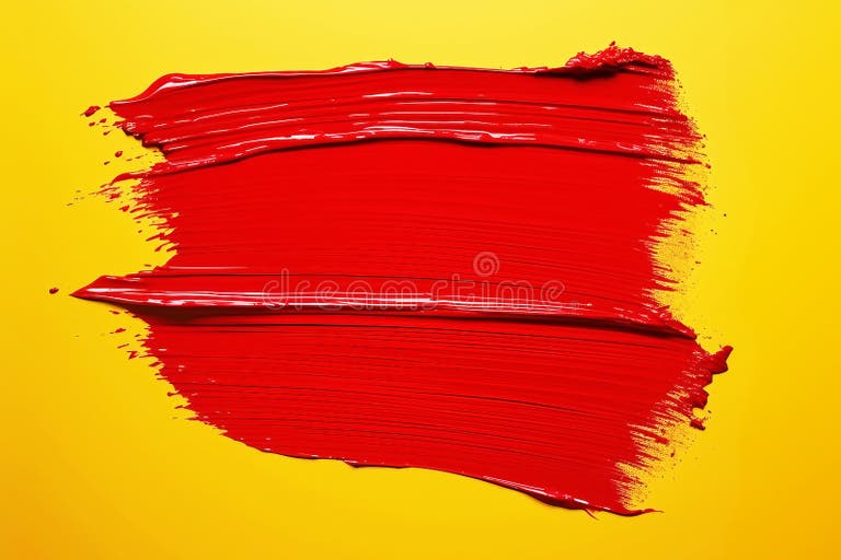 Paint Stroke. a Smear of Thick Red Paint on a Yellow Stock Illustration ...