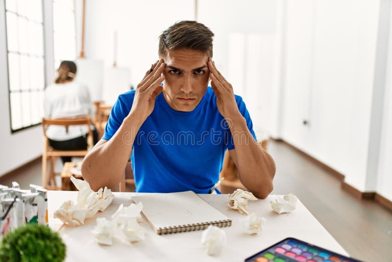Paint Student Man Stressed Painting at Art School Stock Image - Image ...