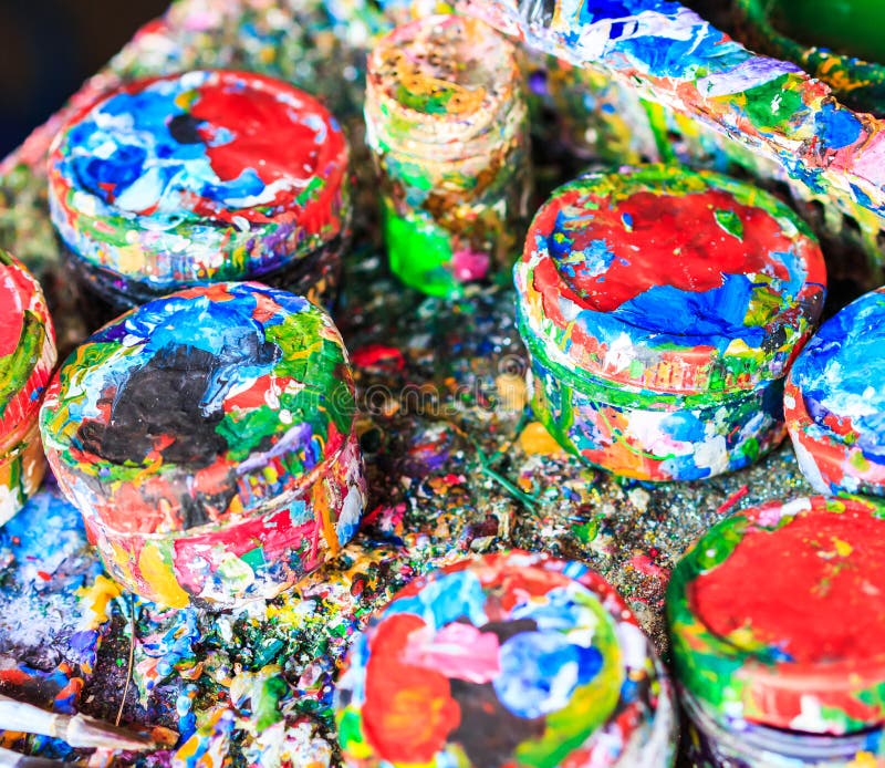 Paint tanks stock image. Image of artist, blue, creativity - 46832833