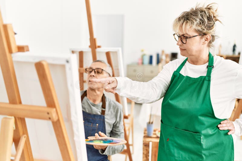 Paint Teacher and Student Painting at Art Studio Stock Image - Image of ...