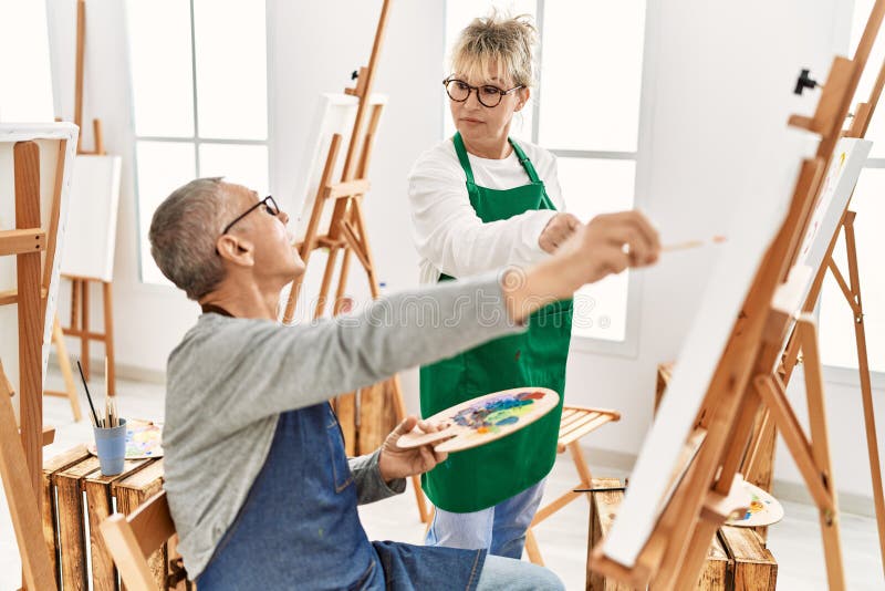 Paint Teacher and Student Painting at Art Studio Stock Image - Image of ...