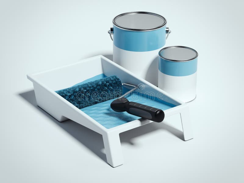 Paint Tray and Blue Roller. 3d Rendering Stock Illustration ...