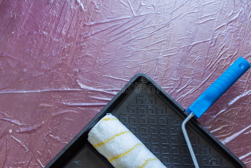 Paint Tray and Fluffy Roller Stock Photo - Image of home, indoor: 157602310