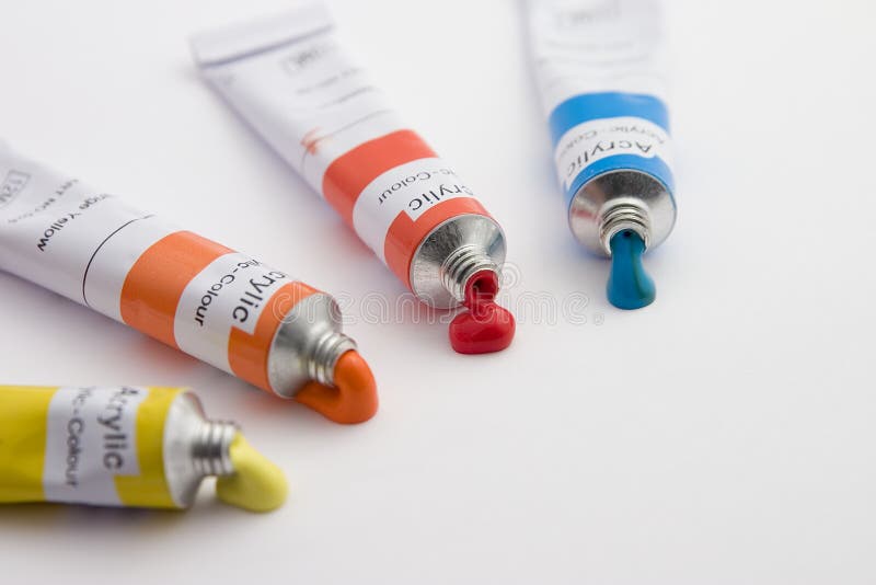 Paint Tubes and Primary Colors on Canvas Stock Image - Image of craft ...