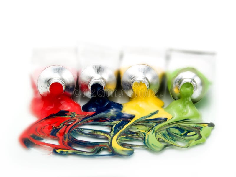 Paint Tubes and Primary Colors on Canvas Stock Image - Image of craft ...