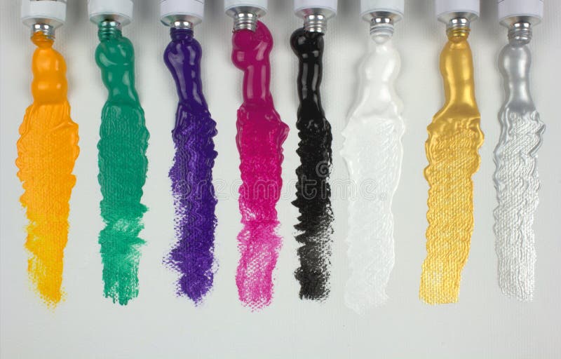 Paint Tubes and Primary Colors on Canvas Stock Image - Image of craft ...