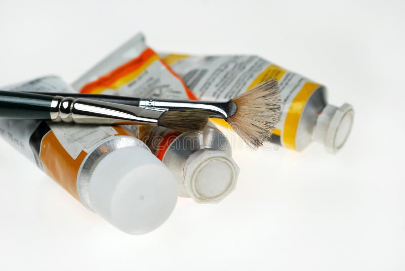 Paint Tubes with Paint Brushes Stock Image - Image of painting, brush ...