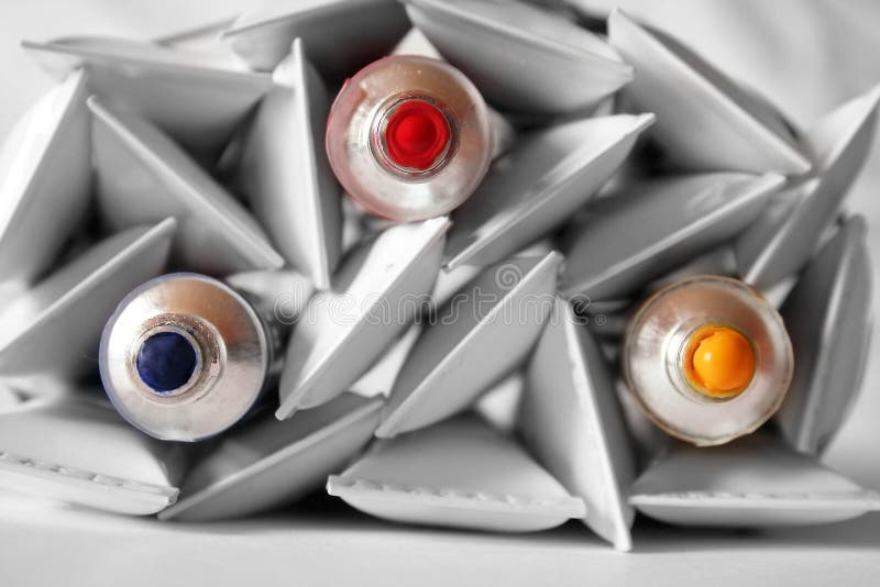 Paint Tubes and Primary Colors on Canvas Stock Image - Image of craft ...
