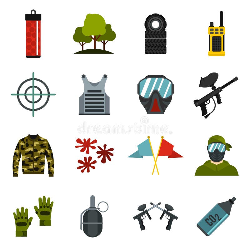 Paintball Icons Set, Flat Style Stock Vector - Illustration of bullet ... Paintball Icons Set, Flat Style Stock Vector - Illustration of bullet ...