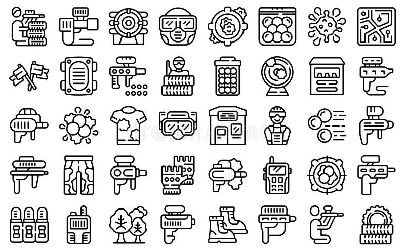 Paintball Icons Set Outline Vector. Action Player Stock Illustration ...