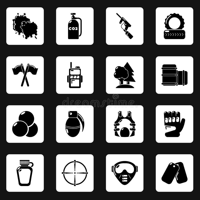 Paintball Icons Set, Simple Style Stock Vector - Illustration of ...
