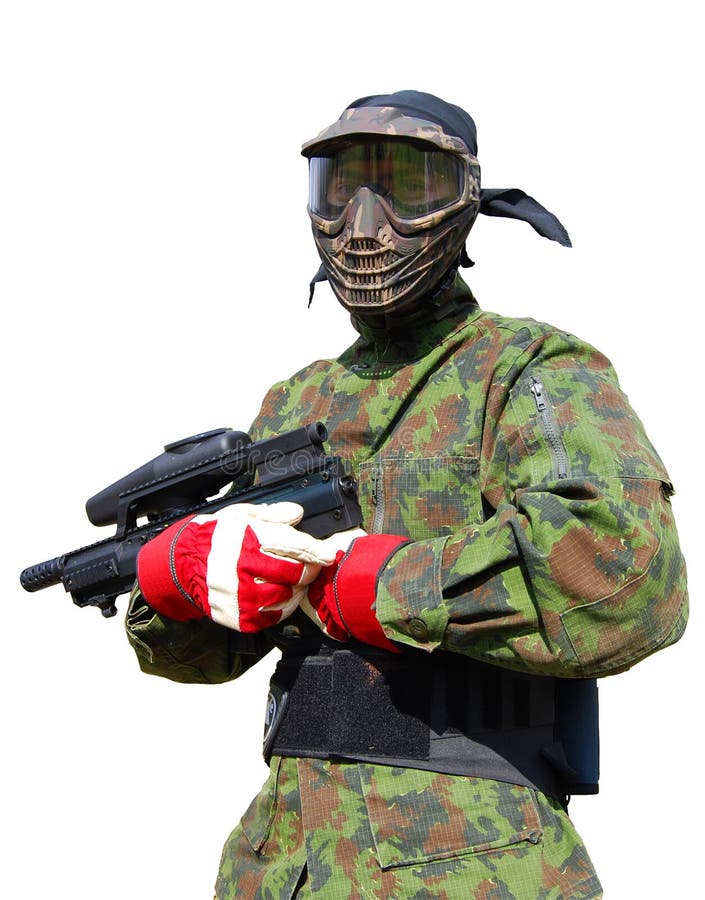 Paintball man on white stock image. Image of paintballing - 5080621
