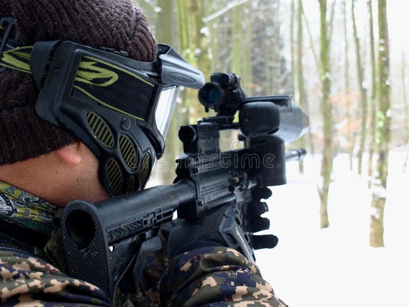 Paintball player head shot stock photo. Image of safety - 19626012