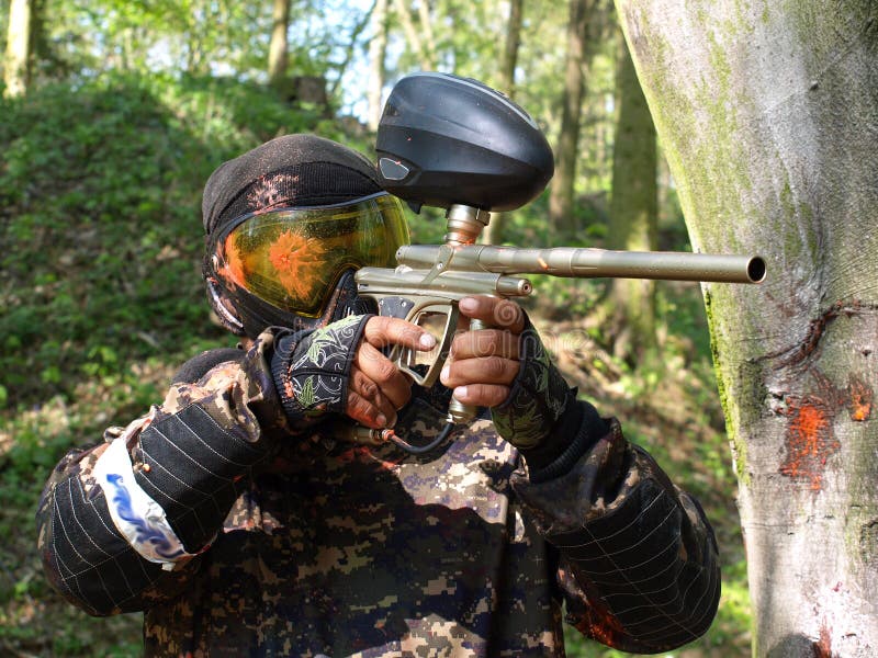 Paintball Player Direct Hit Stock Photo - Image of active, equipment ...