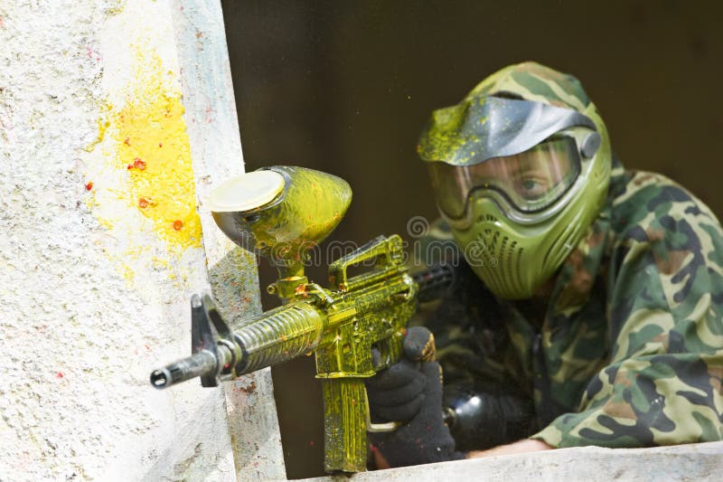 Paintball player head shot stock photo. Image of safety - 19626012