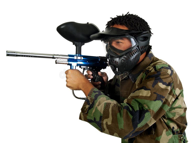 Paintball Player Direct Hit Stock Photo - Image of active, equipment ...