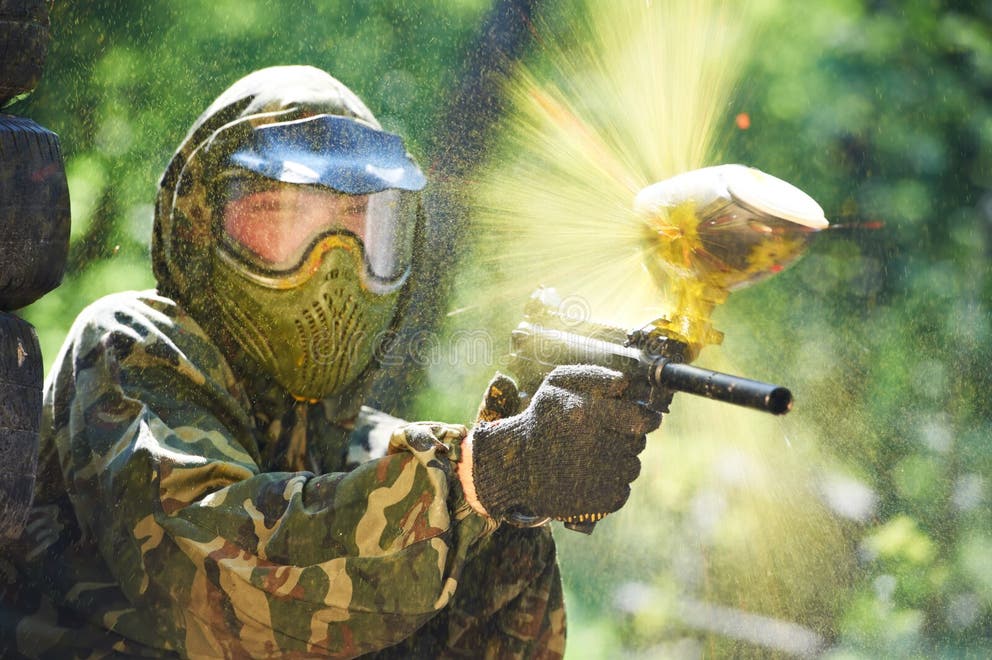 Paintball Player Direct Hit Stock Photo - Image of adrenaline, forest ...