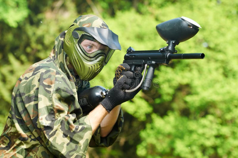 Paintball player head shot stock photo. Image of safety - 19626012