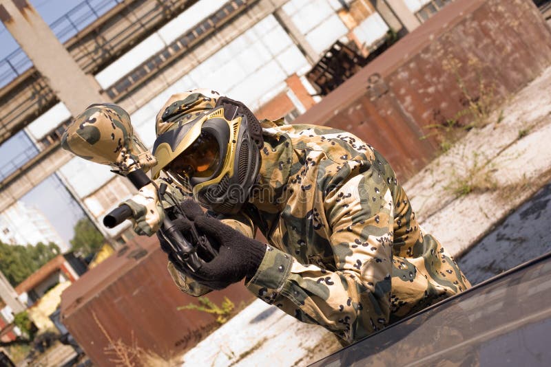 Paintball Sport Player Wearing Protective Mask Stock Image - Image of ...