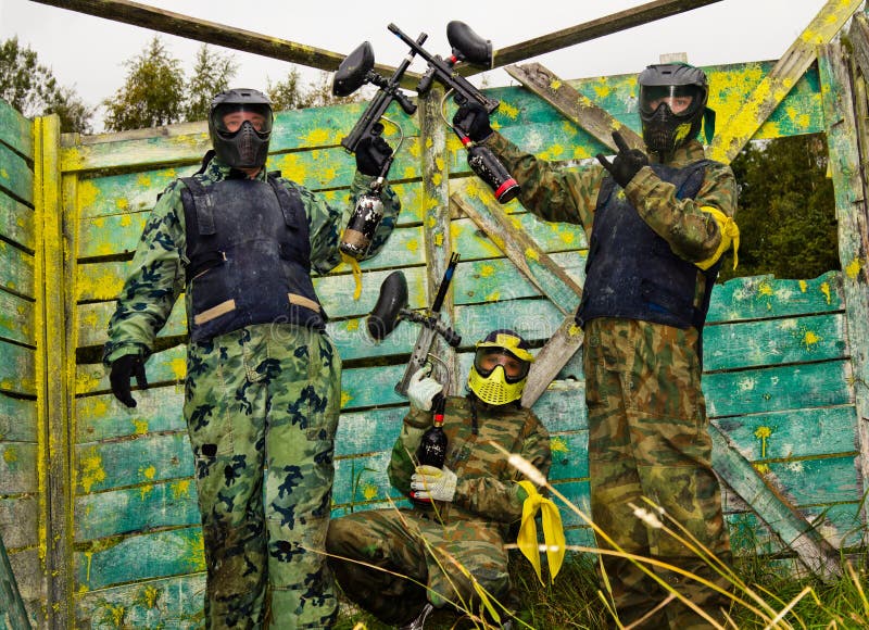 Paintball Players Behind Bunker Stock Photo - Image of guns, break: 458264