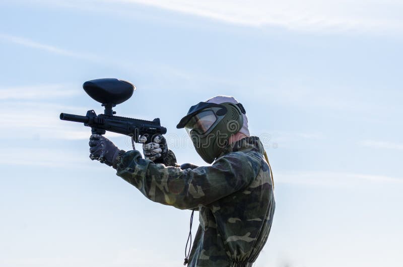 Paintballer Standing in Battlefield Stock Image - Image of action ...