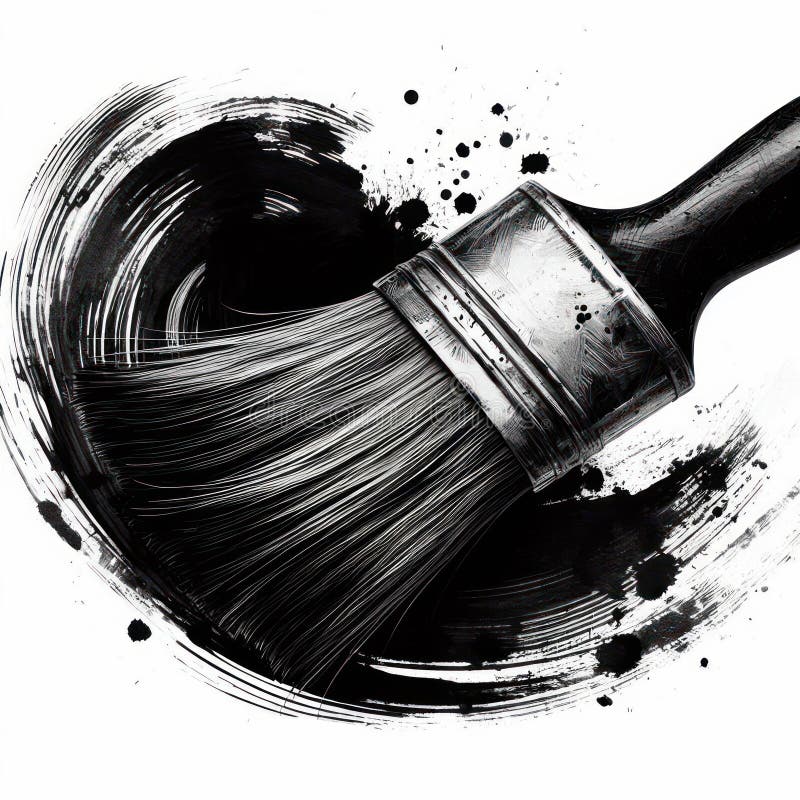 Paintbrush Black Ink, Brushstroke Texture on White Background Stock ...