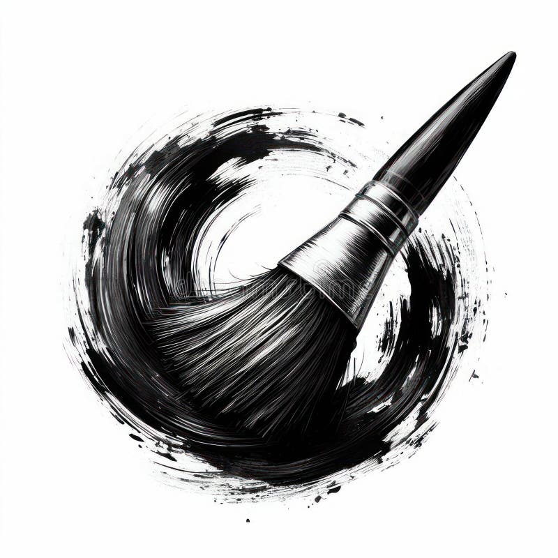 Paintbrush Black Ink, Brushstroke Texture on White Background Stock ...