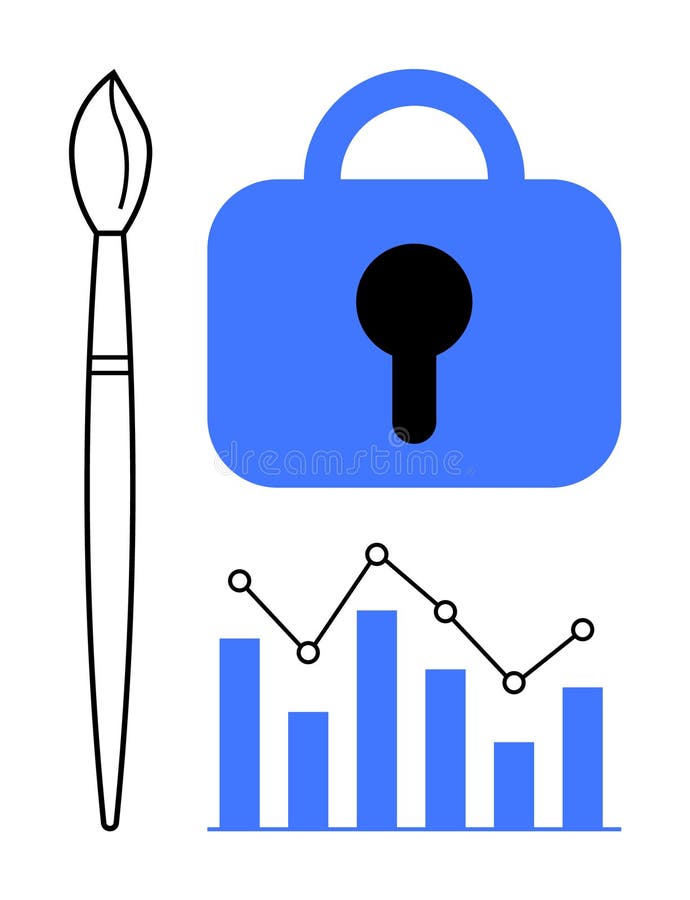 Creative Security and Data Analytics Concept with Brush Lock and Chart ...