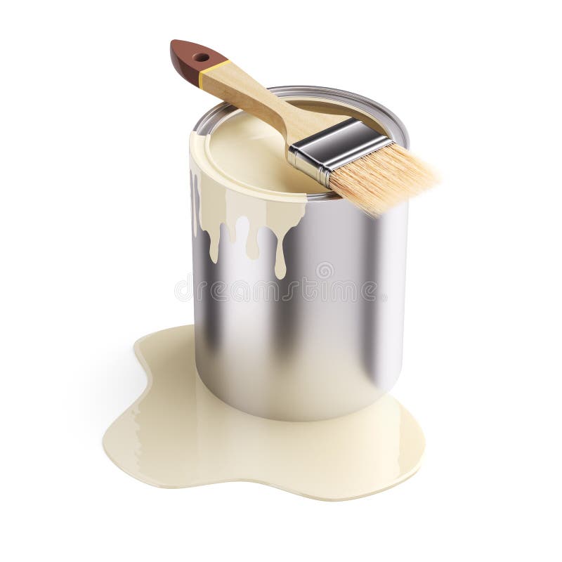Paintbrush on Can of Beige Paint Stock Illustration - Illustration of ...
