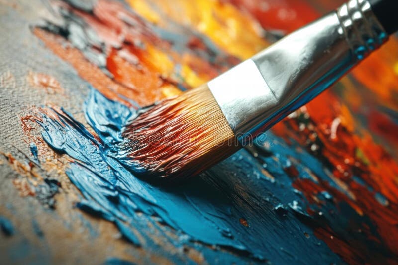 Paintbrush and Canvas, a Close-Up of Artistic Creation Stock ...