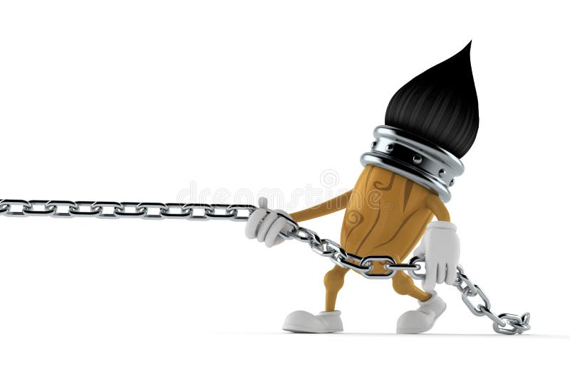 Paintbrush Character Pulling Chain Stock Illustration - Illustration of ...