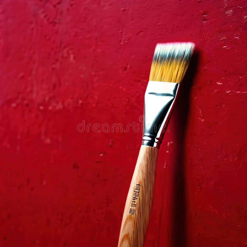 Paintbrush on Cherry Red Wall Color Design Concept Stock Illustration ...