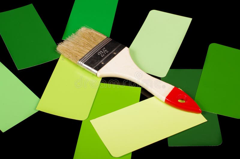 Paintbrush and Colour Sample Cards Stock Photo - Image of palette ...