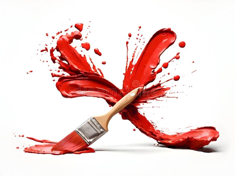 Paintbrush is Creating Dynamic Splashing and Flowing Red Paint on a ...