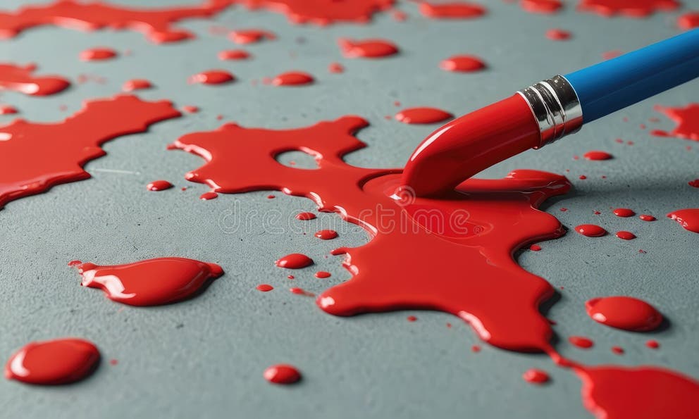 A Paintbrush is Dipping into a Red Paint Can, Creating a Mess on the ...