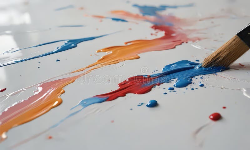 Paintbrush Dips into Palette Red, Orange, and Blue Paint, Creating ...
