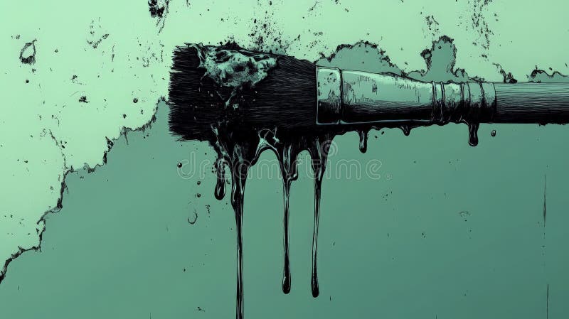Paintbrush Dripping Black Paint on Green Wall Stock Photo - Image of ...