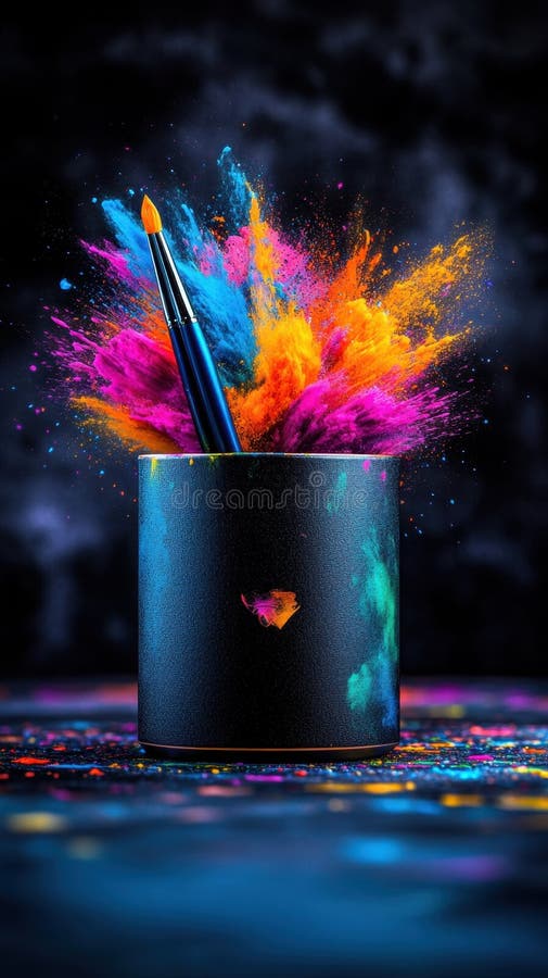 Paintbrush Exploding Colorful Powder Paint Creativity Art Stock Photos ...
