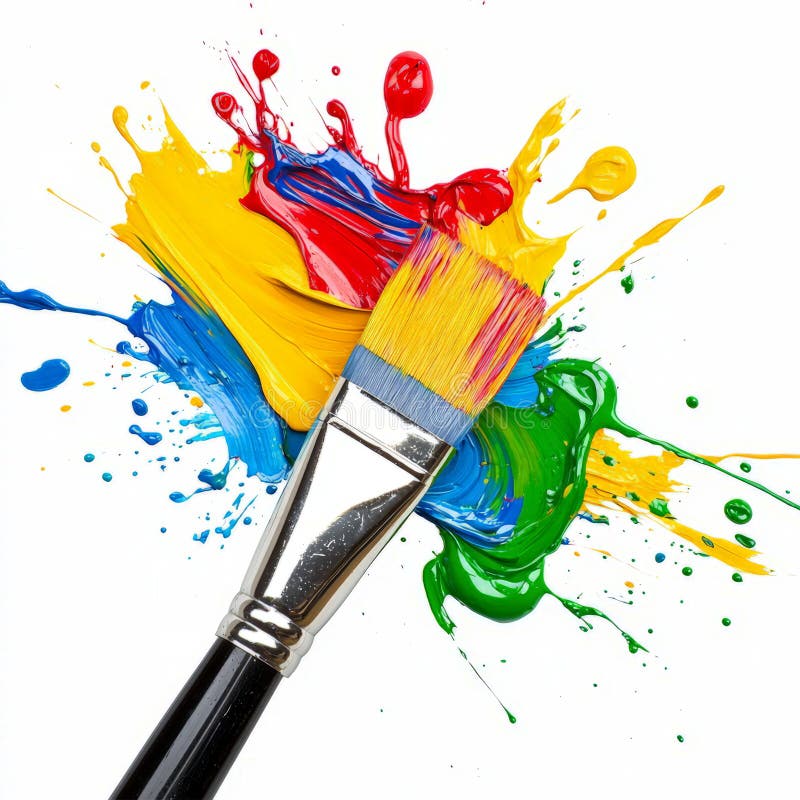 Paintbrush Flicking Vibrant Paint Splashes in a Dynamic Sweeping Motion ...