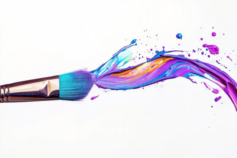 Paintbrush Flicking Vibrant Paint Splashes in a Dynamic Sweeping Motion ...