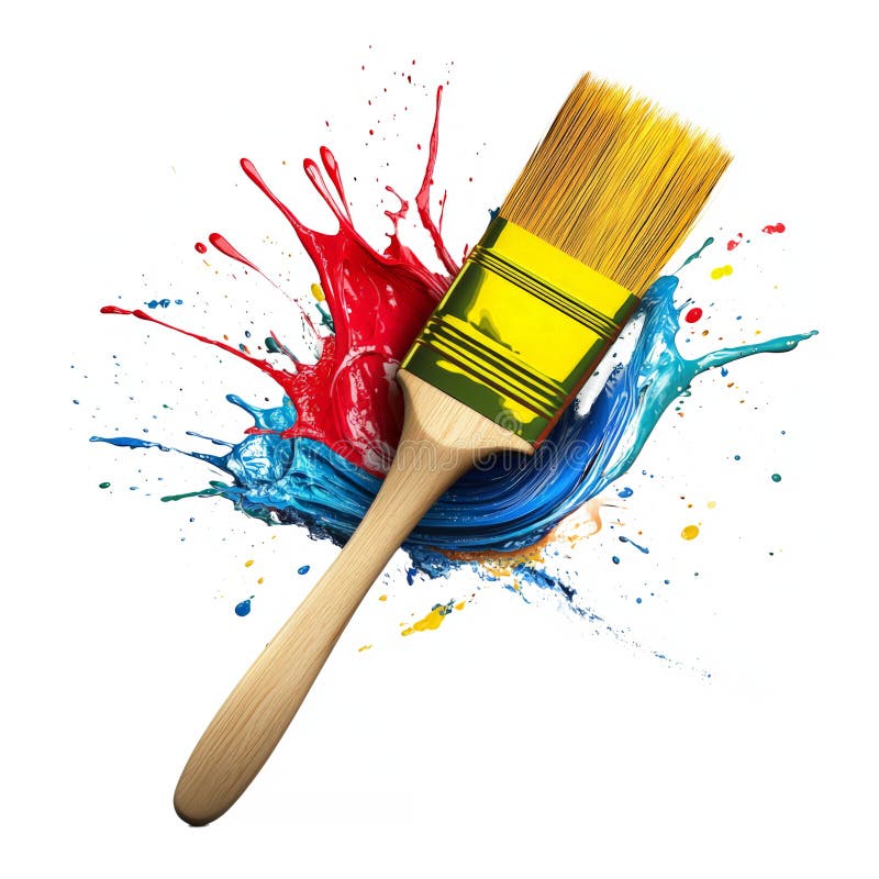 Paintbrush Flicking Vibrant Paint Splashes in a Dynamic Sweeping Motion ...