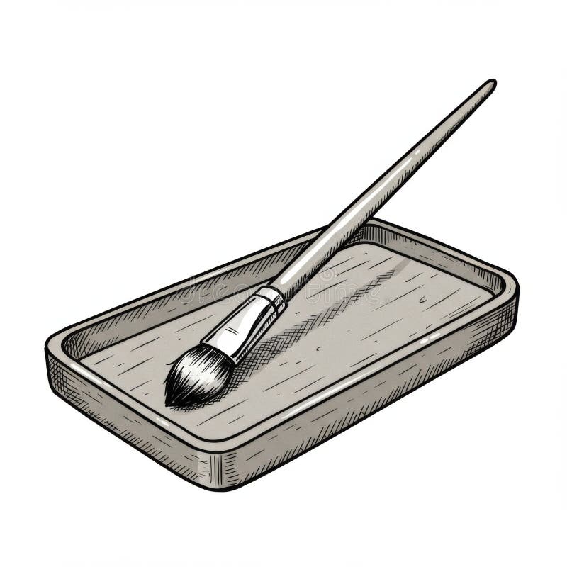 Paintbrush in a Grey Rectangular Tray Stock Illustration - Illustration ...