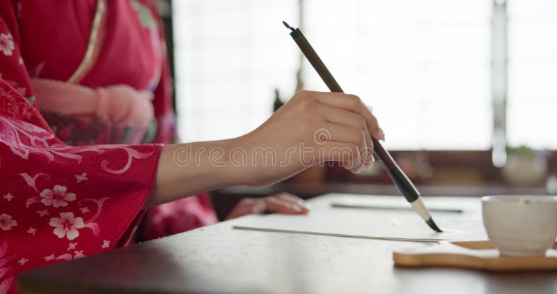 Paintbrush, Ink and Hand, Asian Writing or Script with Paper, Document ...