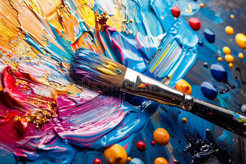A Paintbrush is Laying on a Colorful Paintbrush on a Table. Generative ...