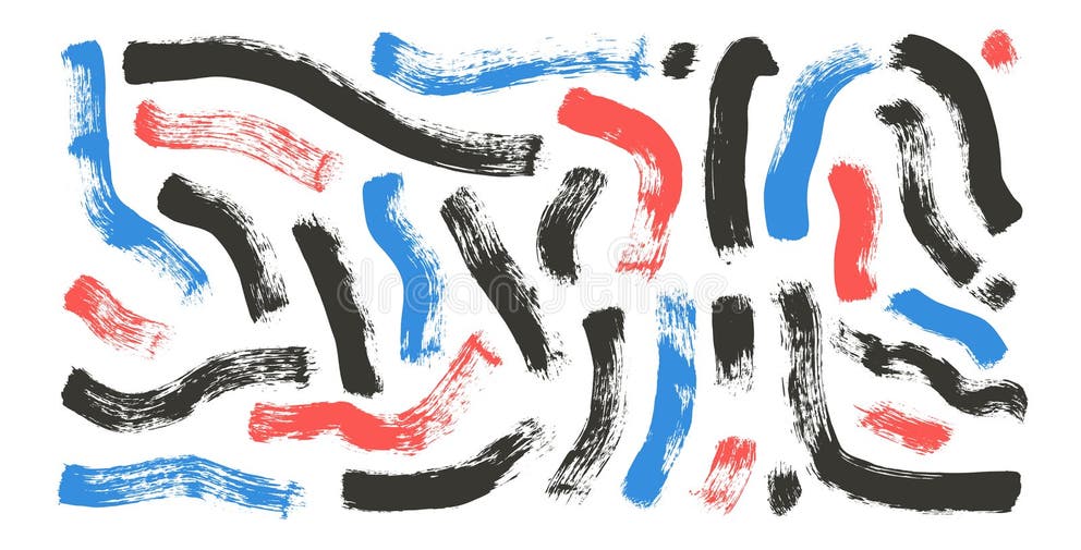 Paintbrush Linear Scribble Elements Set Isolated on White Background ...