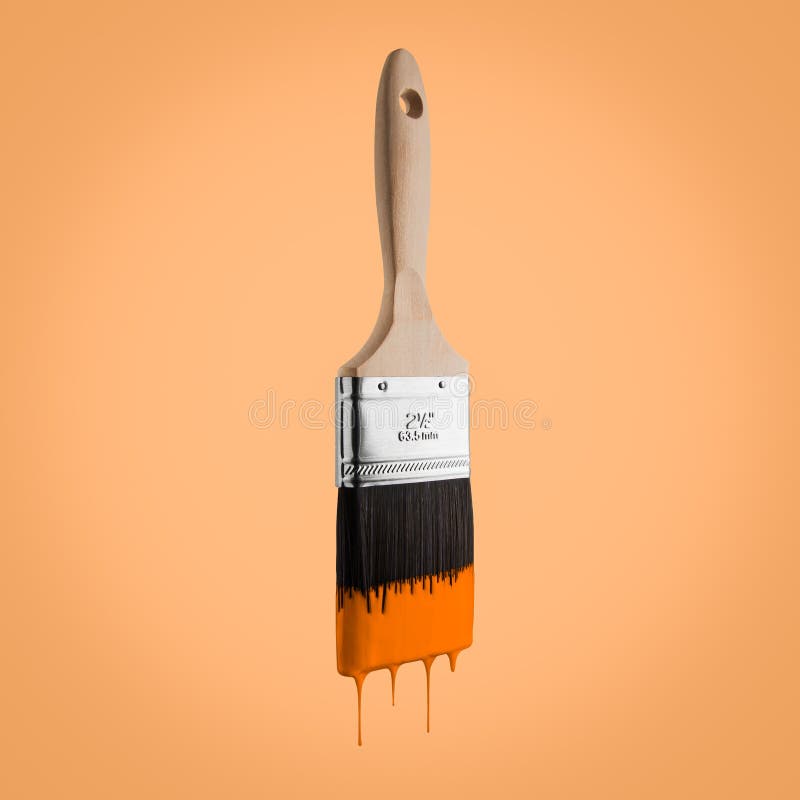 Paintbrush Loaded with Orange Color Dripping Off the Bristles Stock ...